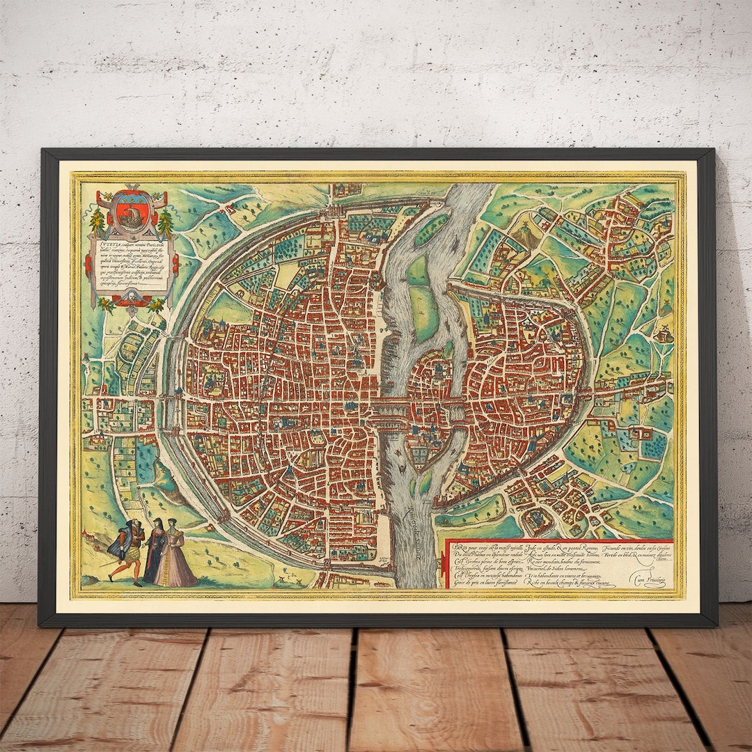 Old Map of Paris, 1572 by Georg Braun - Notre Dame, Sainte Chapelle ...