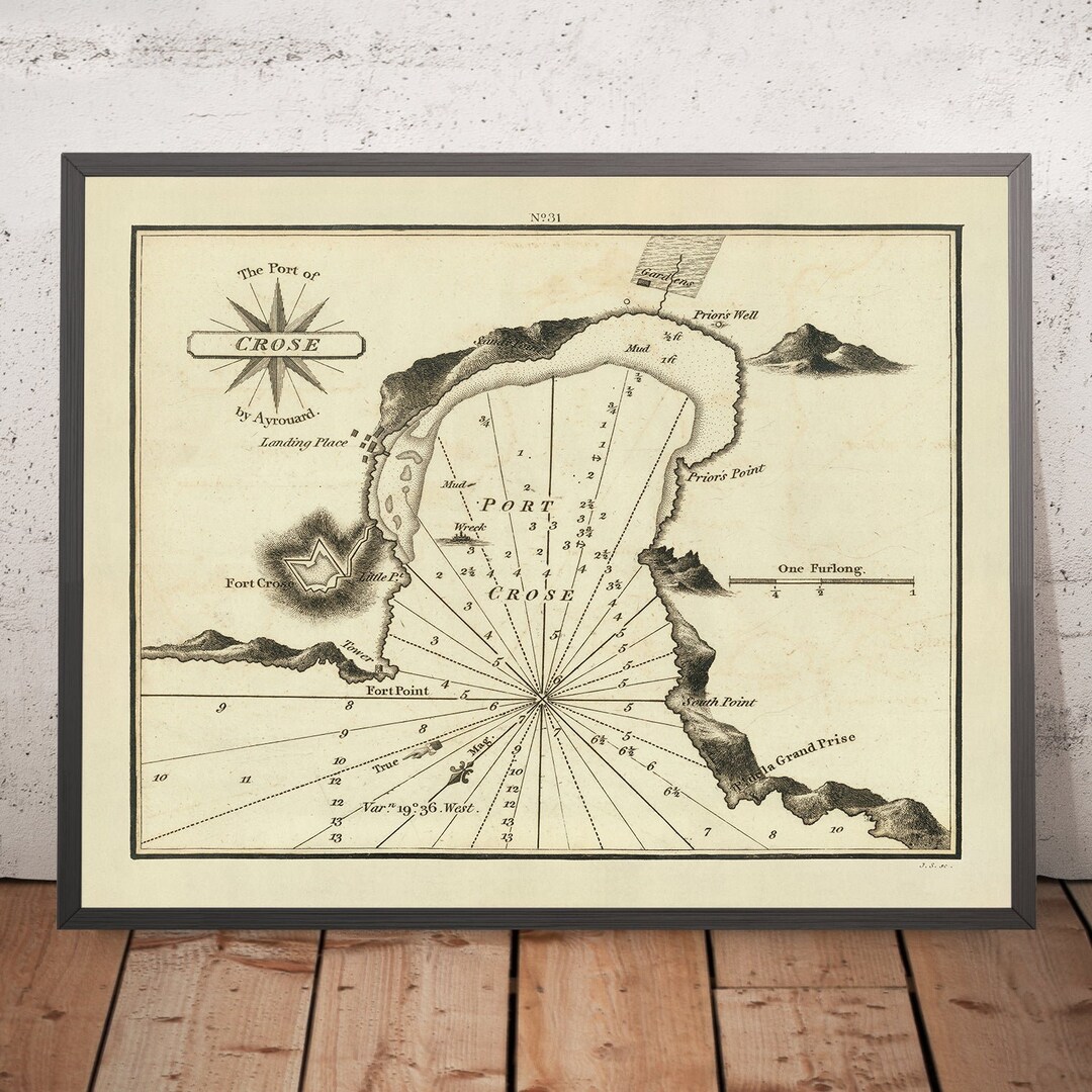Old Port of Crose, France Nautical Chart by Heather, 1802: Fort Cros ...