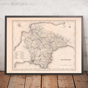 Old Map of Devon by Samuel Lewis, 1844: Exeter, Plymouth, Torquay ...