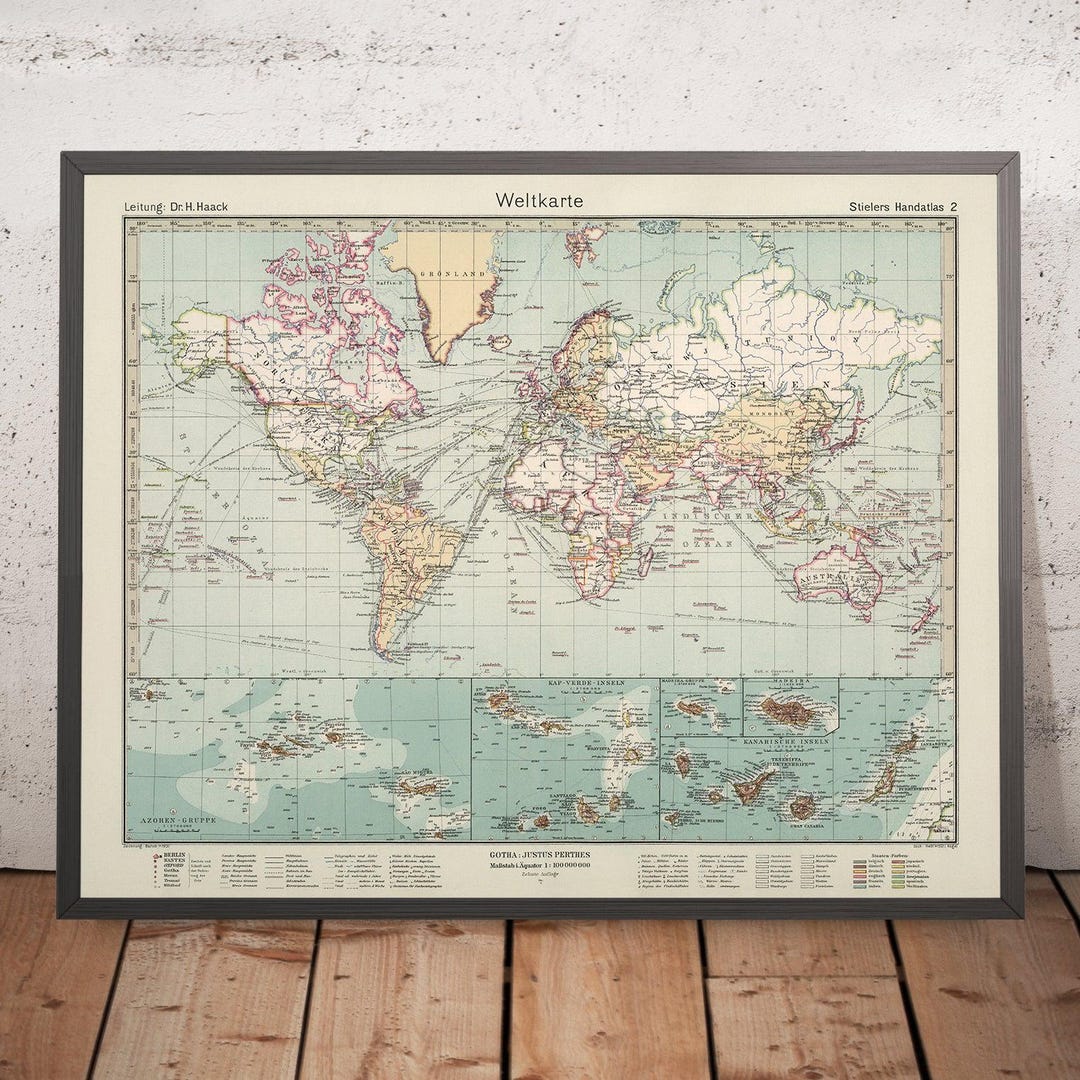 Old German World Map (weltkarte) by Stieler, 1940: Final Months of ...