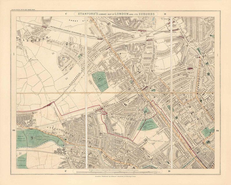 Old Map of West London, 1862 - St Johns Wood, Kilburn, Kensal Green ...