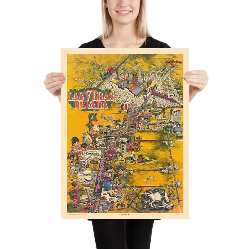 Old Pictorial Map of Las Vegas by Hinton, 1970: the Strip, Caesars ...