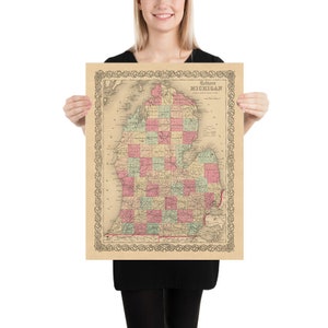 Old Map of Michigan by J.H. Colton, 1855: Detroit, Grand Rapids, Ann ...