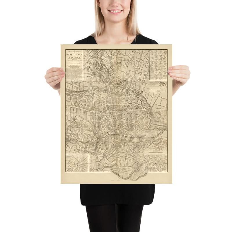 Old Map of Manchester by Laurent, 1793: Salford, Ancoats, Ardwick ...