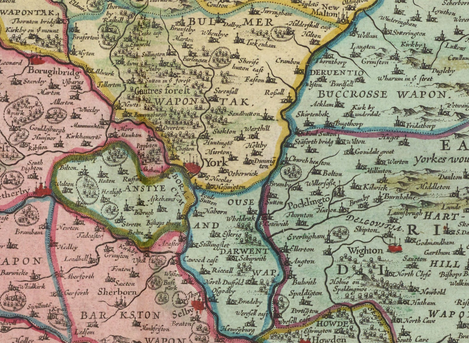 Old Map of Yorkshire in 1654 by Joan Blaeu York Bradford - Etsy UK