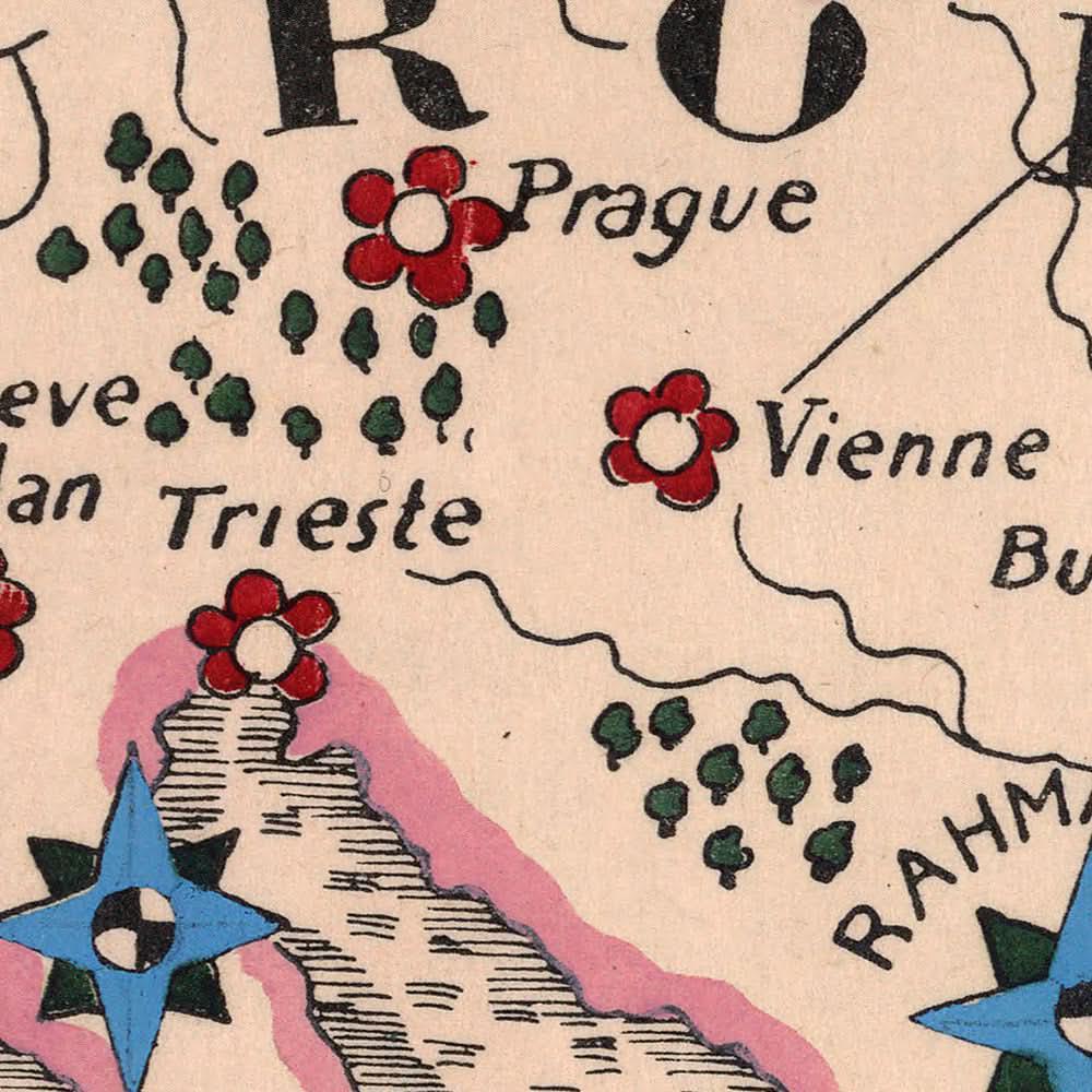 Old Map of Europe and North Africa by Mazuyer, 1931: Pictorial Style ...