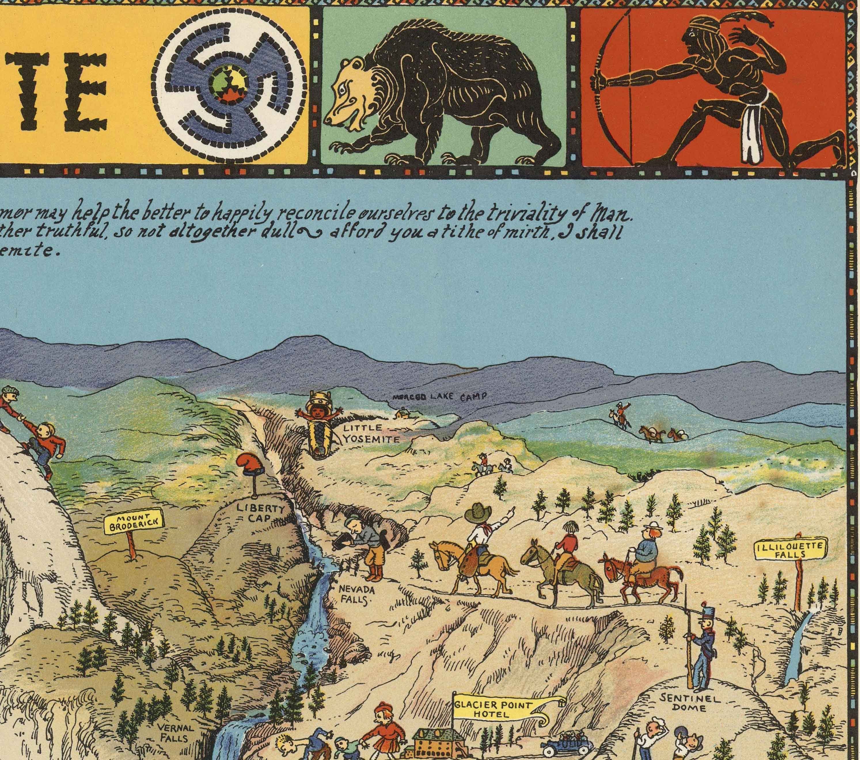 Old Pictorial Map of Yosemite National Park in 1941 by Jo Mora - Mirror ...