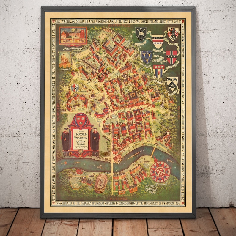 Old Map of Harvard University & Radcliffe 1935 by Schruers - Etsy UK