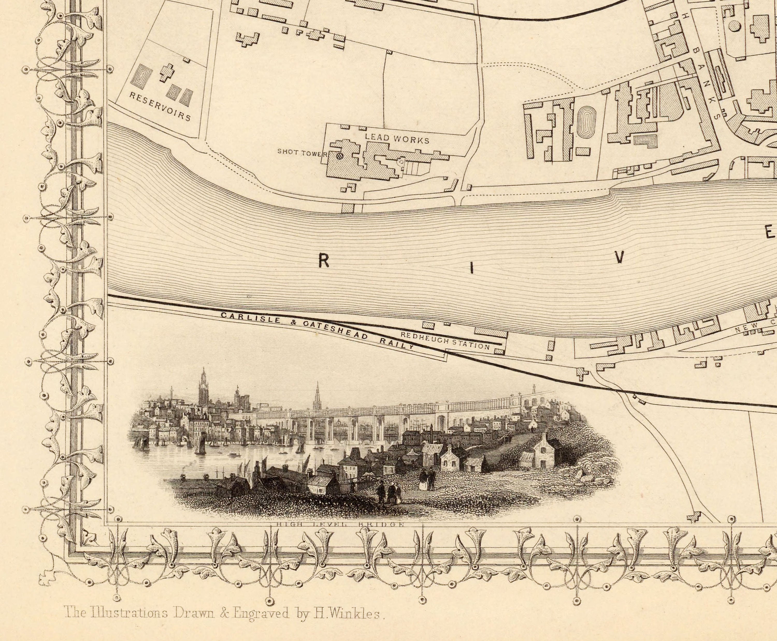 Old Map of Newcastle Upon Tyne & Gateshead in 1851 by Tallis - Etsy