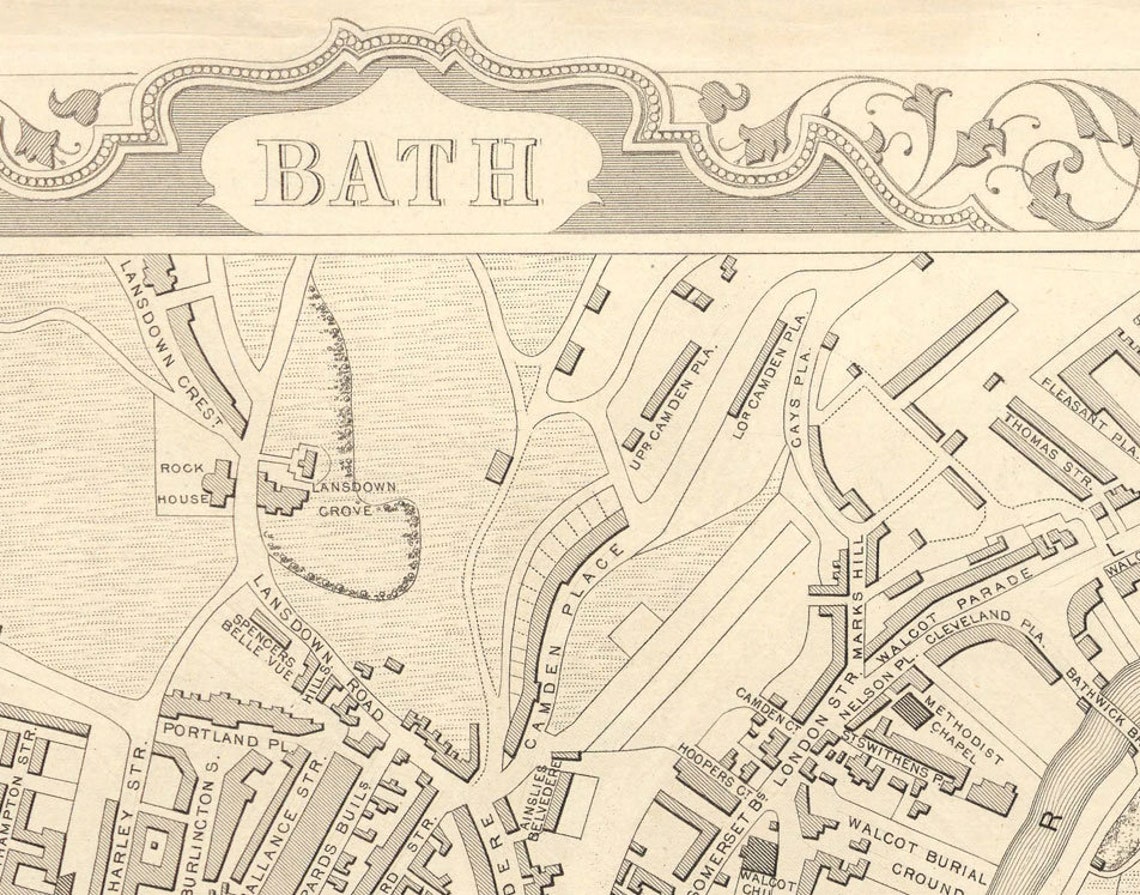 Old Map of Bath by John Rapkin 1851 Circus Royal Crescent - Etsy UK