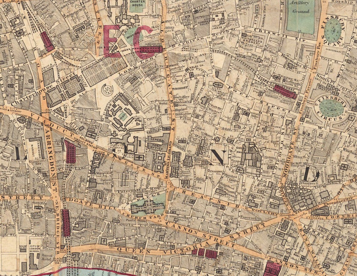 Old Map of City of London, 1891 - London Bridge, St Pauls, Liverpool St ...