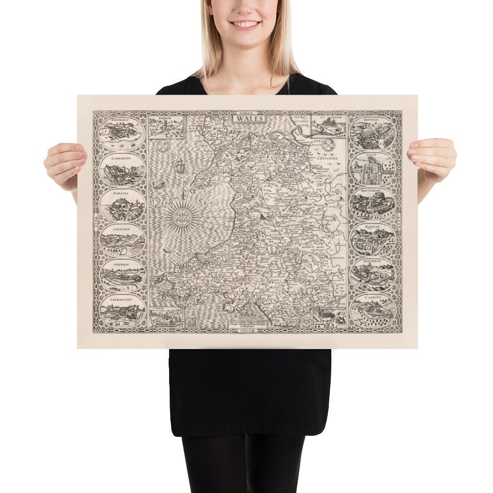 Old Map of Wales, Cymru by John Speed, 1611 - Cities, Towns, Counties ...