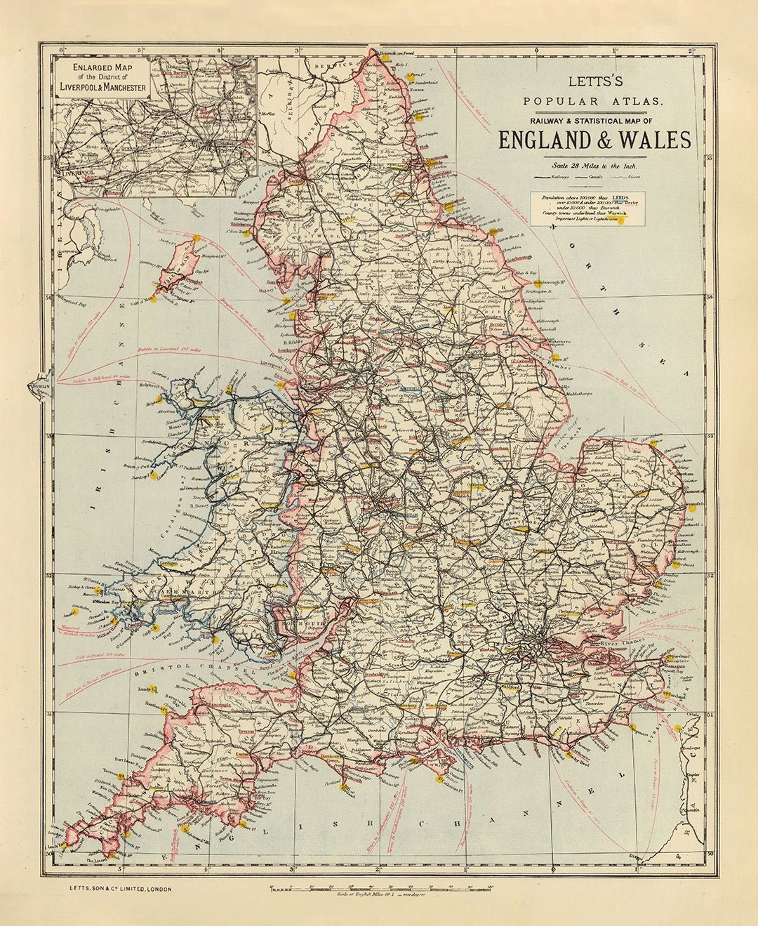 Old Rail Map of England and Wales 1883: Letts's Railway & - Etsy UK