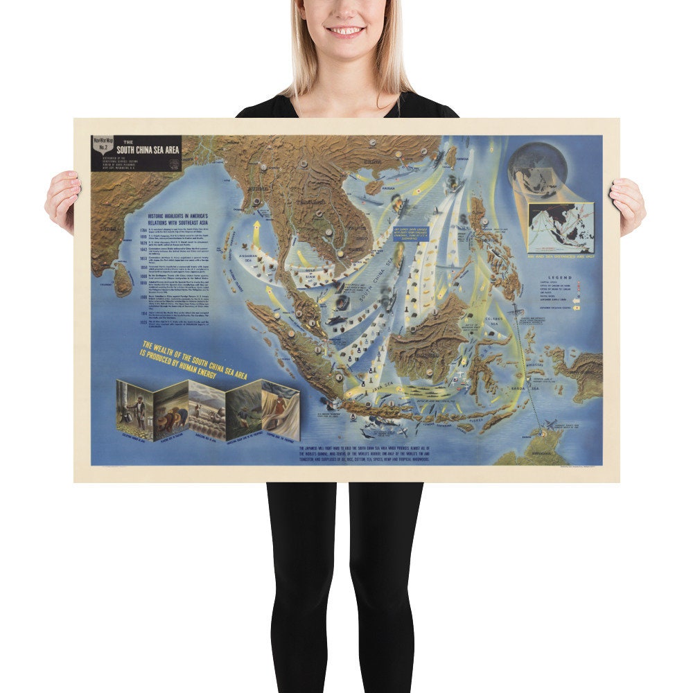 Old World War 2 Map: South China Sea 1944 - Southeast Asia, Indonesia ...
