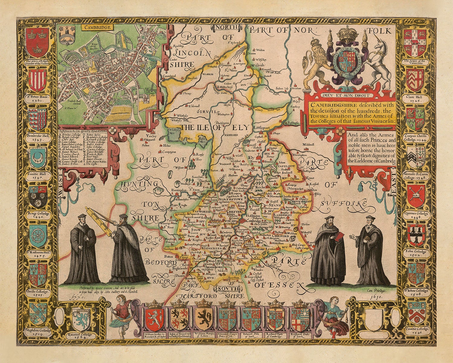 Old Map of Cambridgeshire 1611 by Speed - Cambridge, University ...