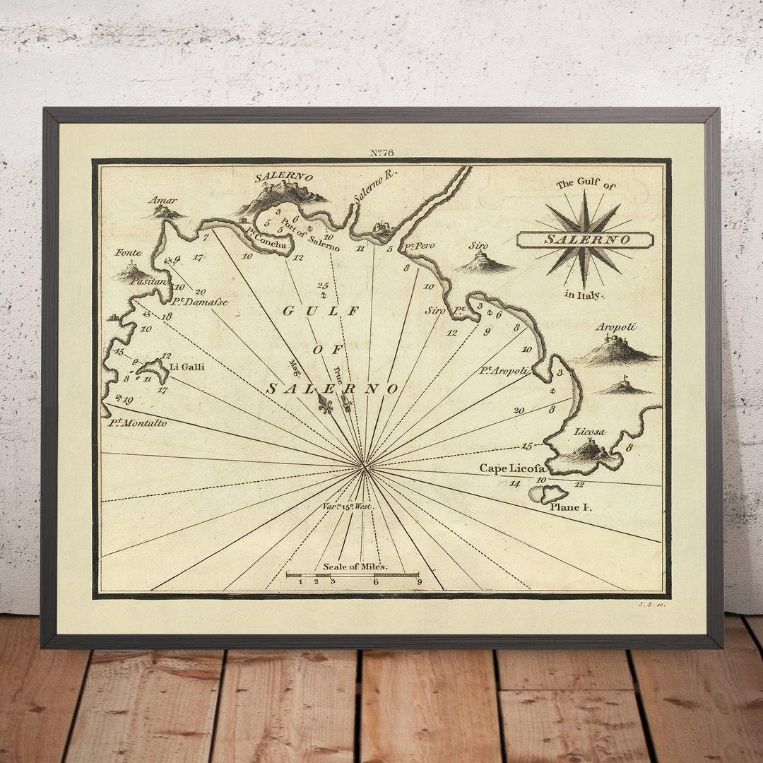 Old Gulf of Salerno Nautical Chart by Heather, 1802: Amalfi, Soundings ...