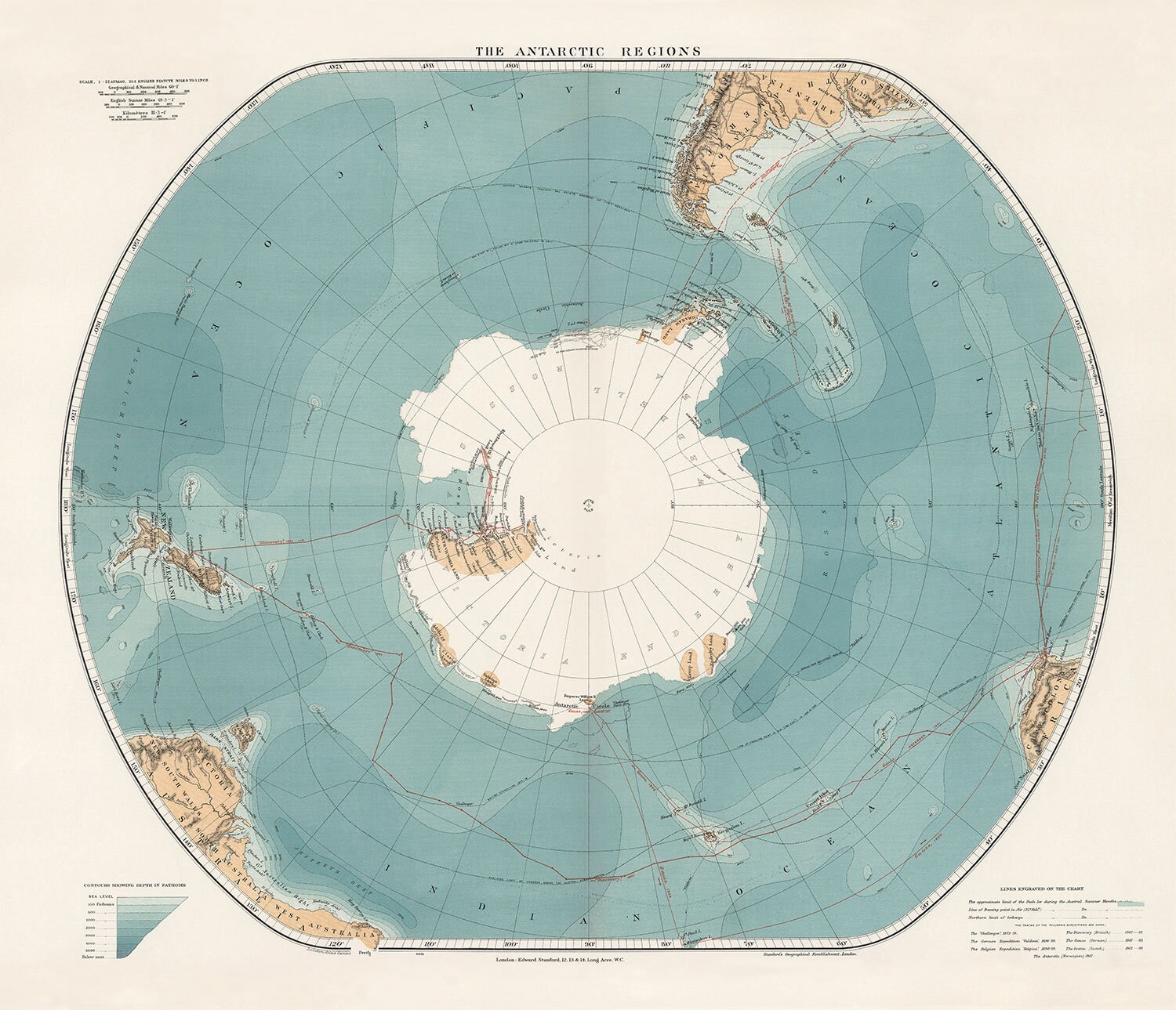 Old Antarctica South Pole Map 1904 by Stanford Vintage Atlas | Etsy