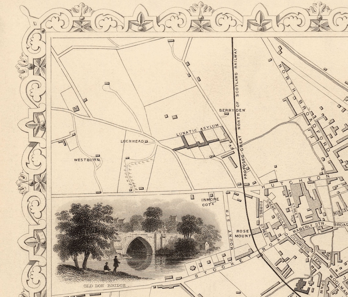 Old Map of Aberdeen Scotland in 1851 by Tallis & Rapkin | Etsy UK