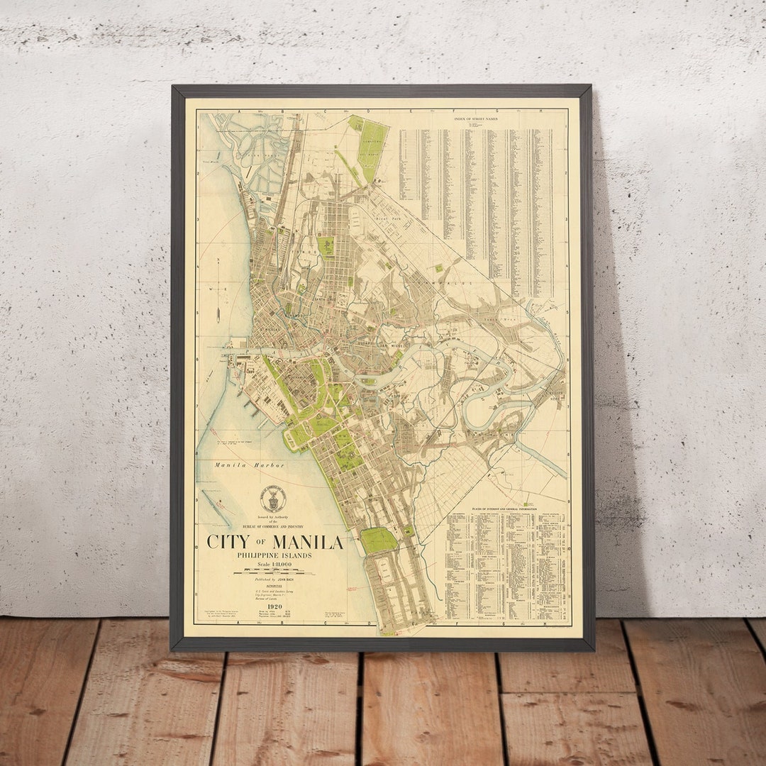 Old Map of Manila, Philippines by John Bach, 1920: Intramuros, Ermita ...