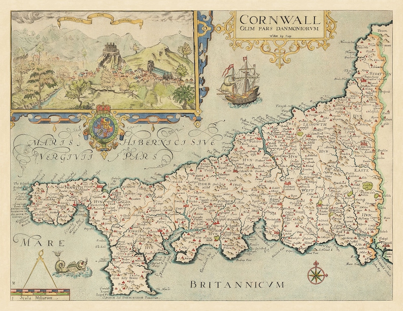 Old Map of Cornwall in 1576 by Saxton Penzance St Ives - Etsy