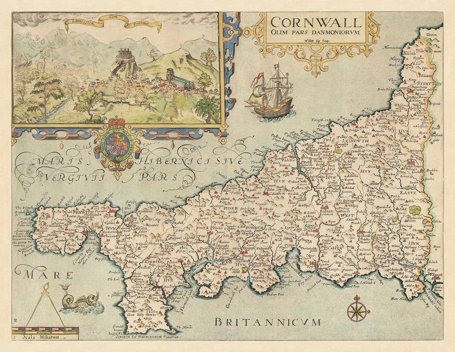 Old Map of Cornwall in 1576 by Saxton Penzance St Ives - Etsy