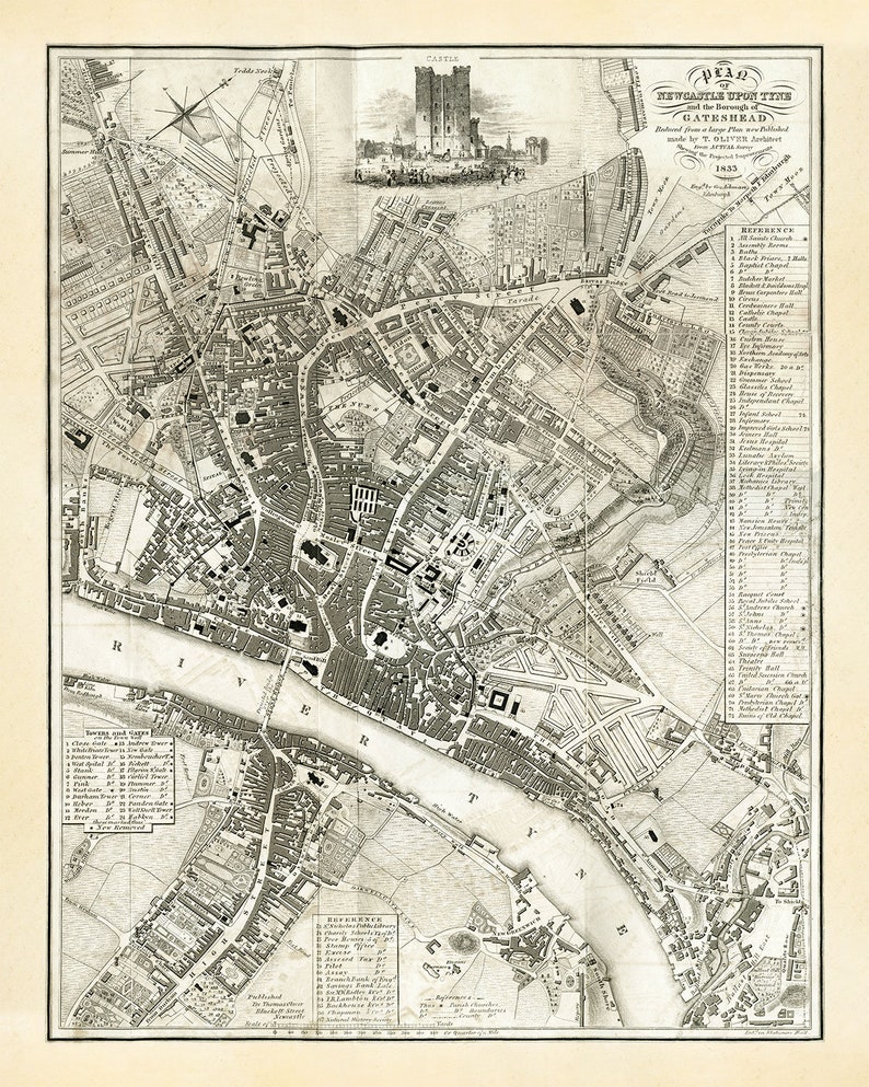 Old Map of Newcastle Upon Tyne and Gateshead by Thomas Oliver, 1830 ...