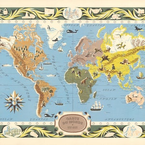 Old French World Map, 1956 - Carte Du Monde Atlas by Blondel La Rougery ...