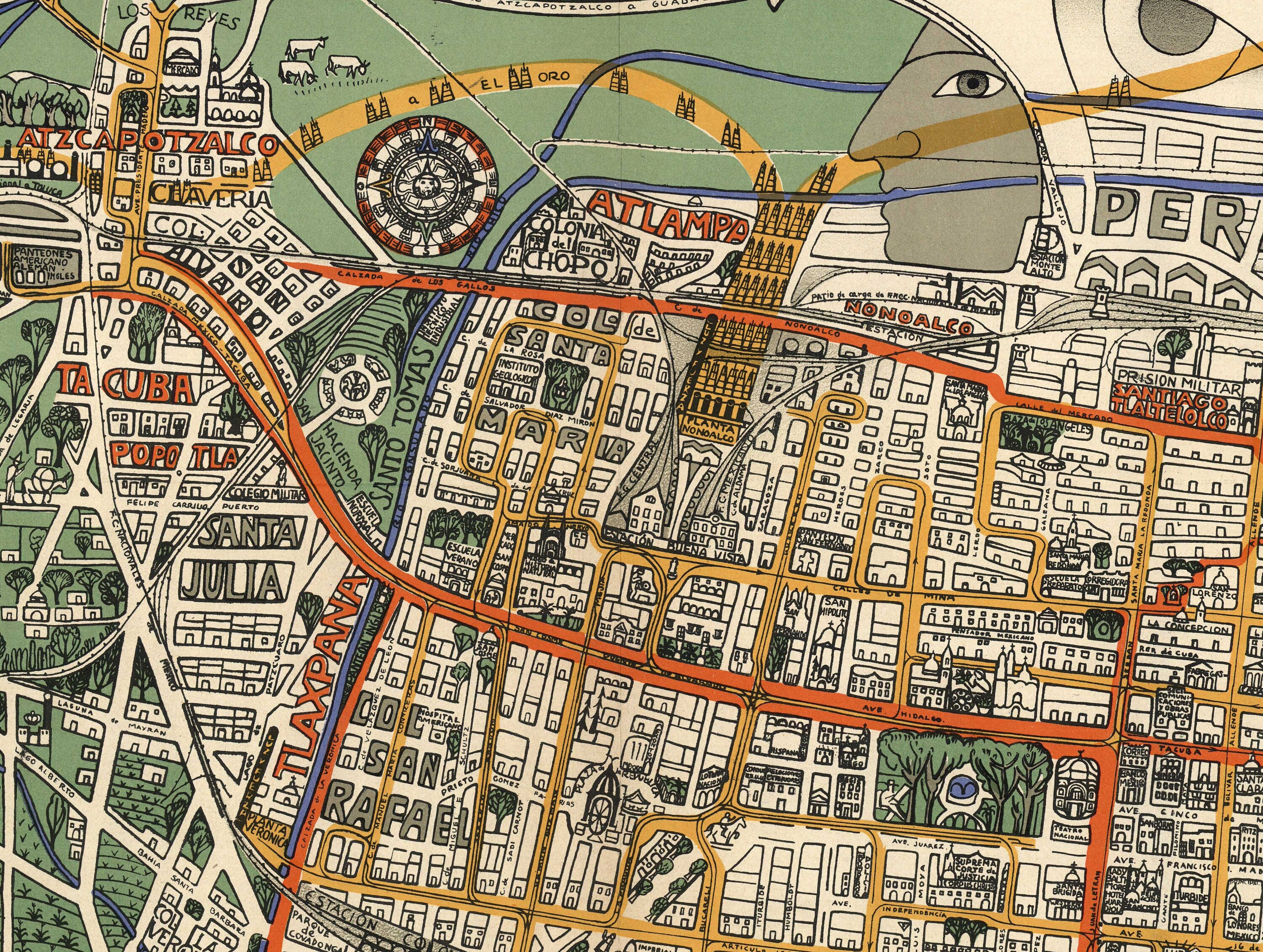 Old Map of Mexico City in 1932 by Emily Edwards - Tacubaya, Roma ...