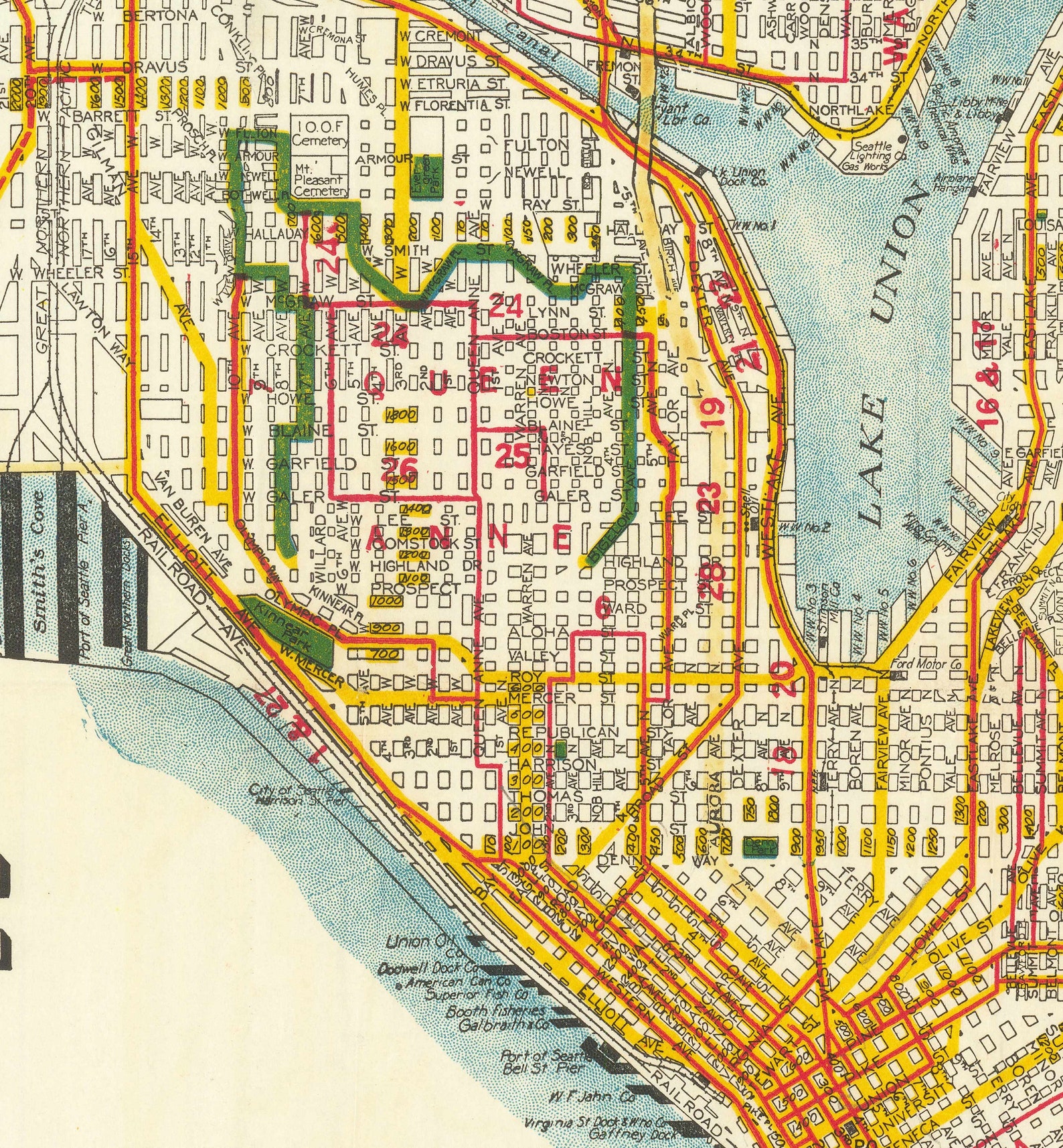 Rare Old Map of Seattle, Washington, 1929 - Downtown, Lakes, Puget ...