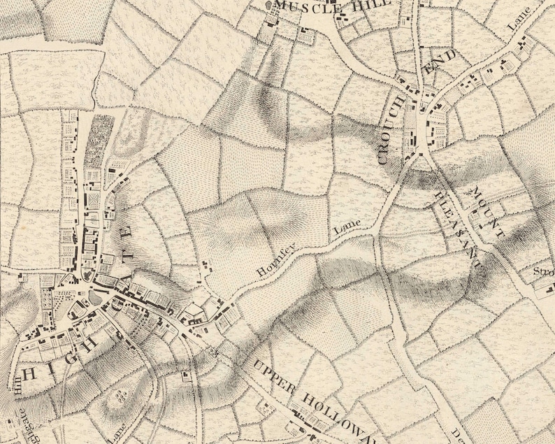 Old Map of North London in 1746 by John Rocque - Highgate, Clapton ...