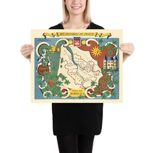 Old Wine Map of Bordeaux by Hetreau, 1954: Bordeaux, Saint-Émilion ...