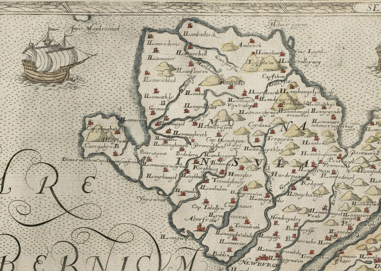 First Map of Anglesey & Gwynedd, 1577 - Old Map by Christopher Saxton ...