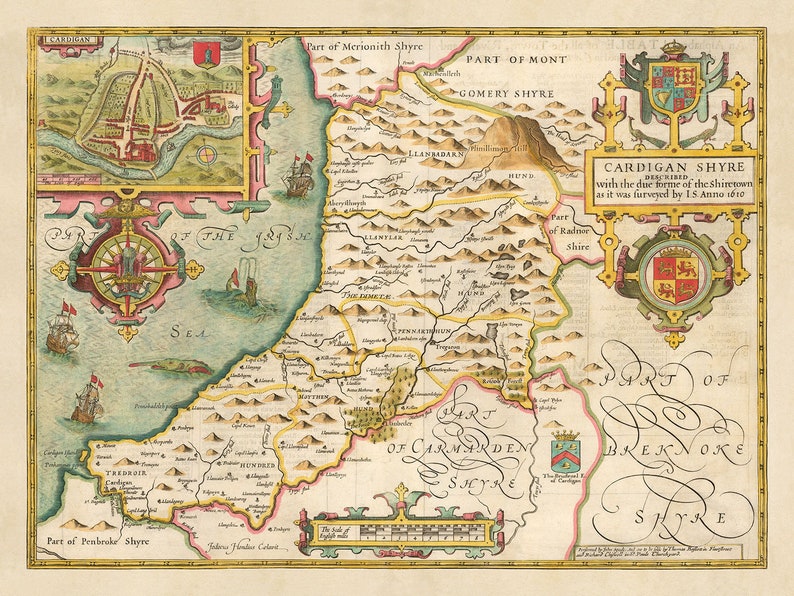 Old Map of Ceredigion Wales, 1611 by John Speed - Cardiganshire ...
