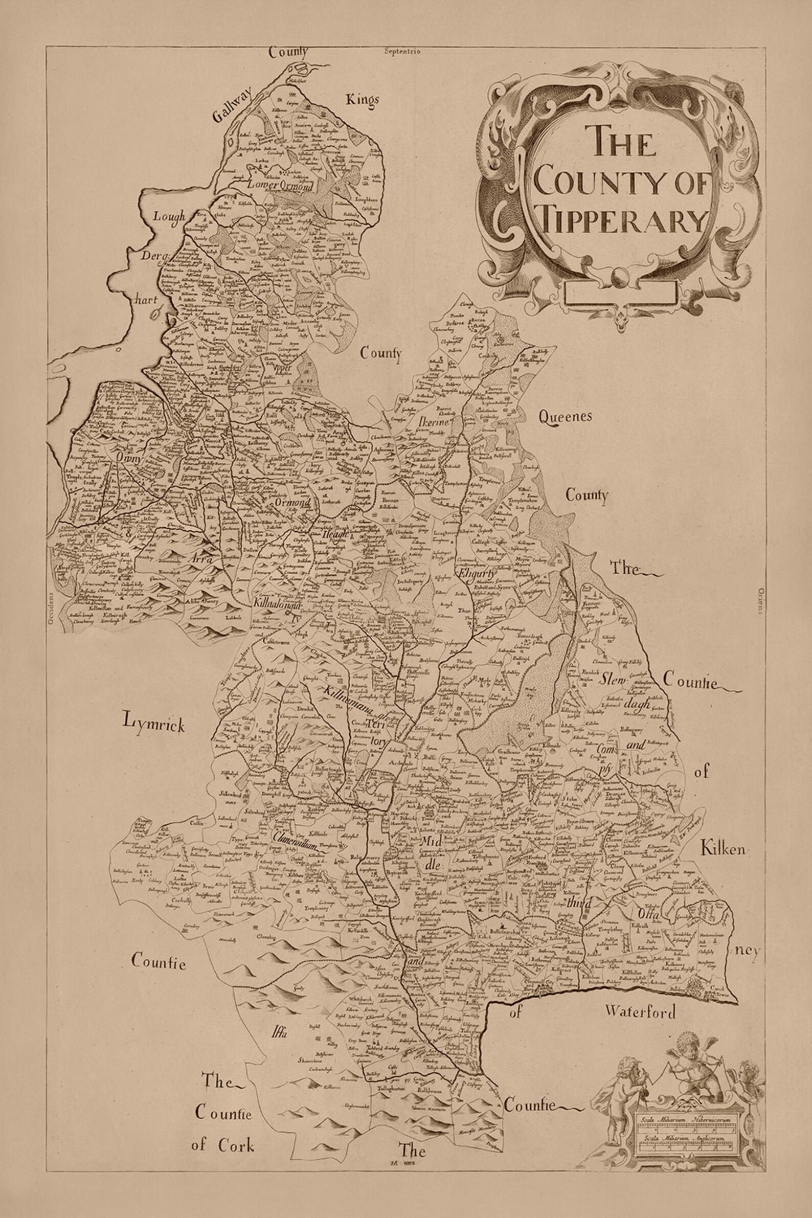 Old Map of County Tipperary by Petty, 1685: Cashel, Clonmel, Fethard ...