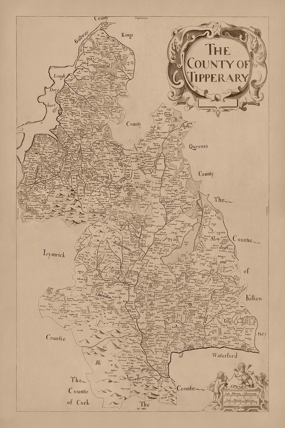 Old Map of County Tipperary by Petty, 1685: Cashel, Clonmel, Fethard ...