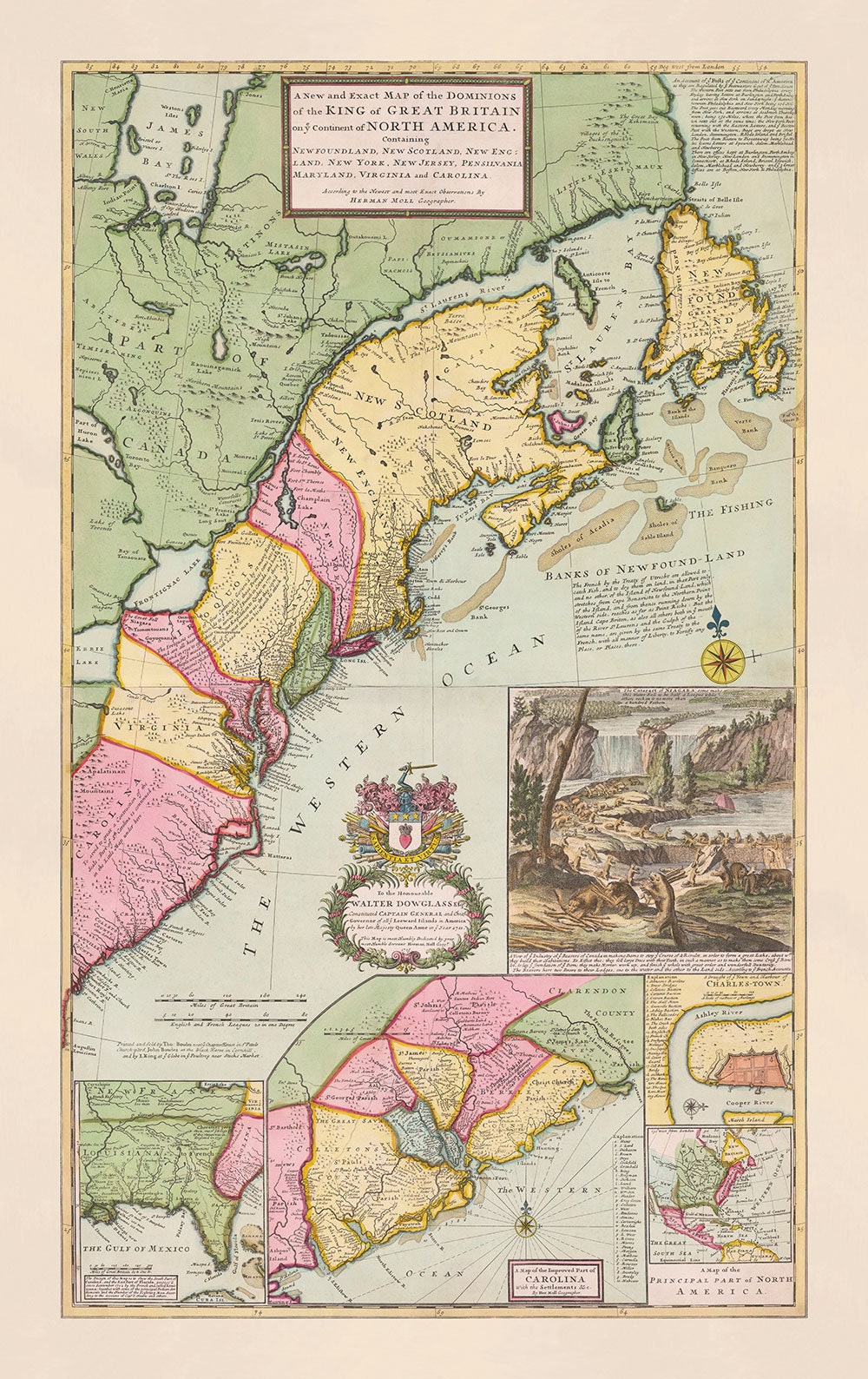 Old Map of North America 1715 by Moll - New England, New Scotland, New ...