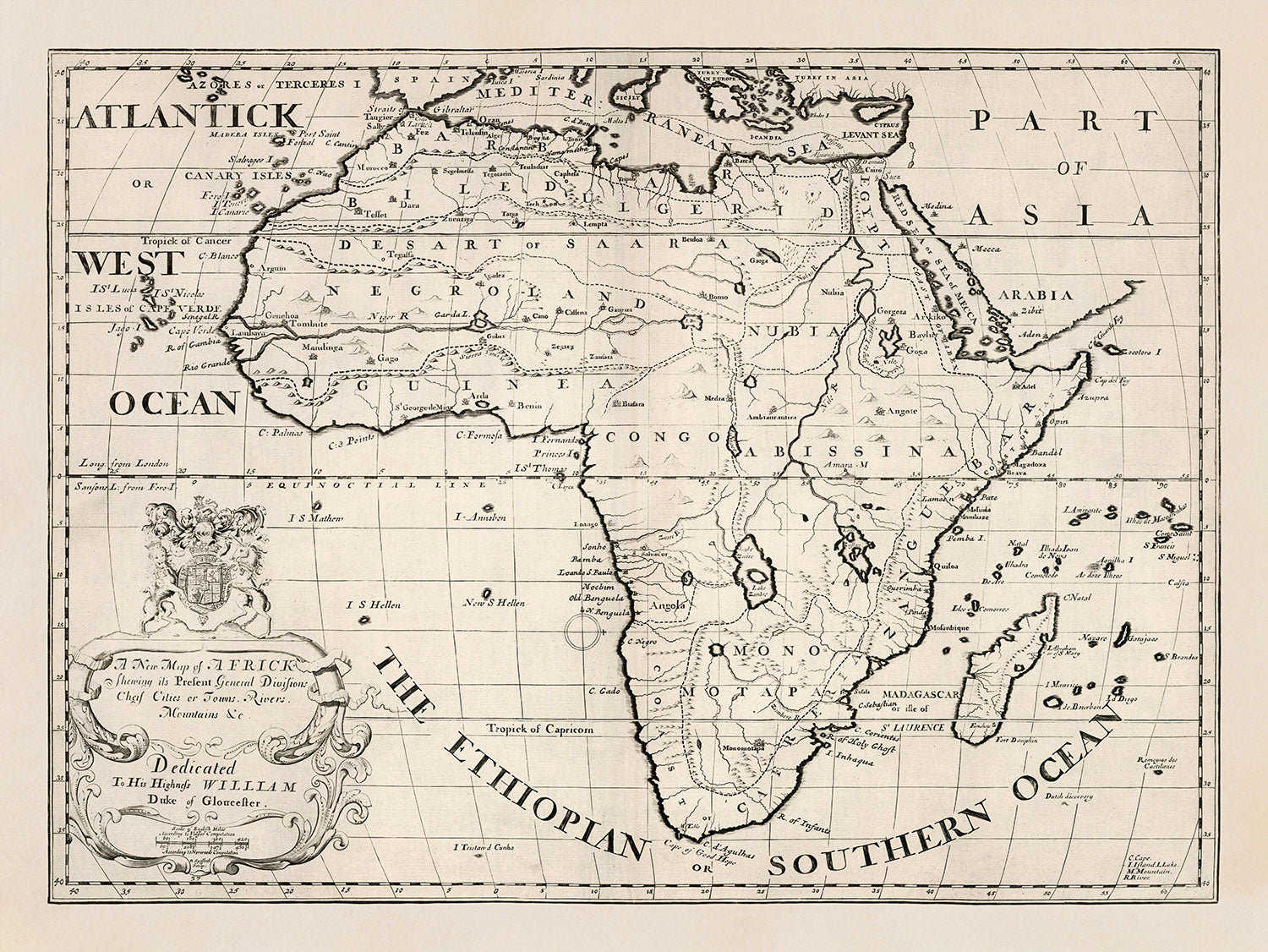 Old Map of Africa in 1700 by Edward Wells Egypt Canary - Etsy