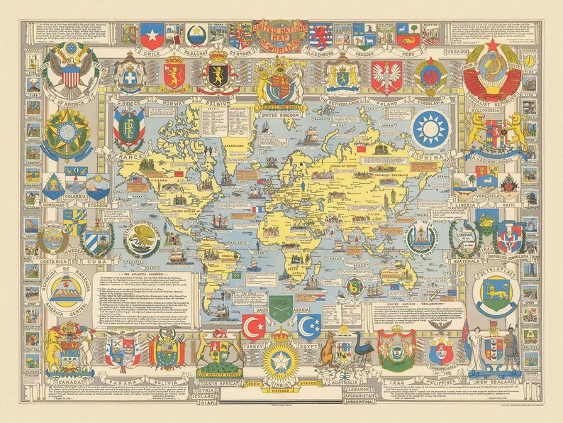 Old World Map of the United Nations, 1948: Post-wwii Era, Pictorial ...