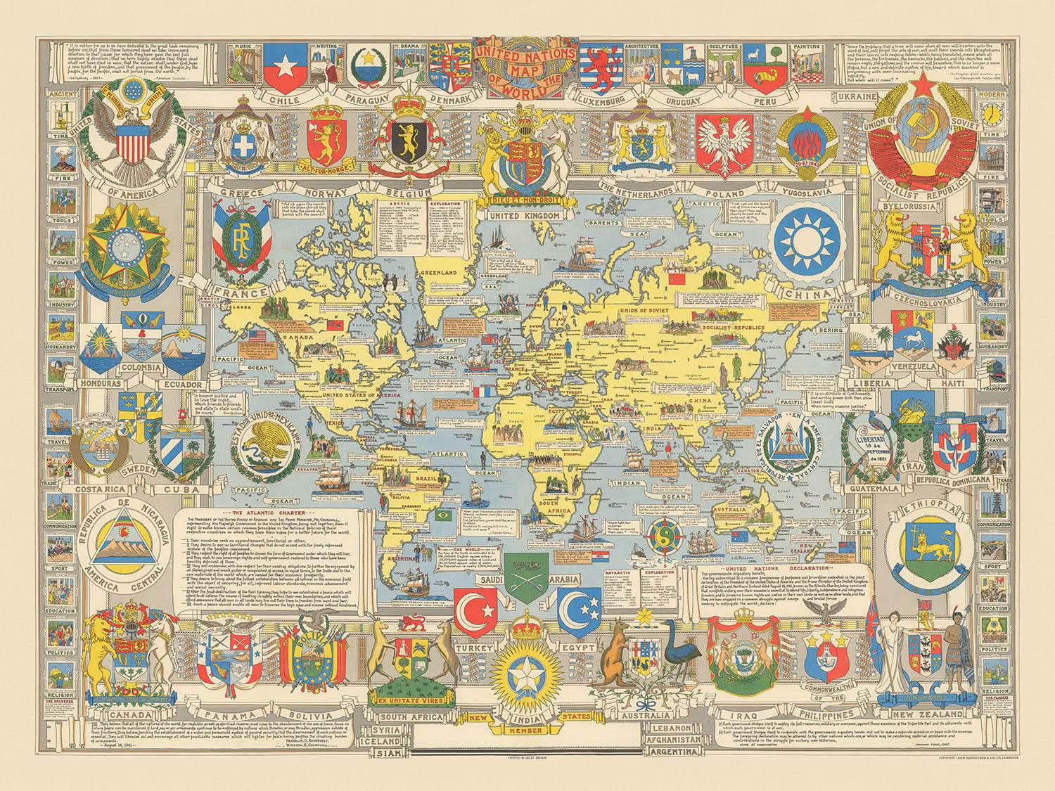 Old World Map of the United Nations, 1948: Post-wwii Era, Pictorial ...