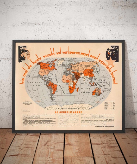 Old Esperanto World Map 1930 International Auxiliary | Etsy