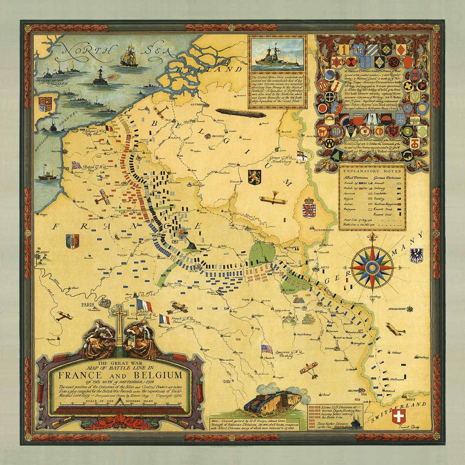 Old Map of the Great War, WW1 - England, France, Germany, Belgium ...