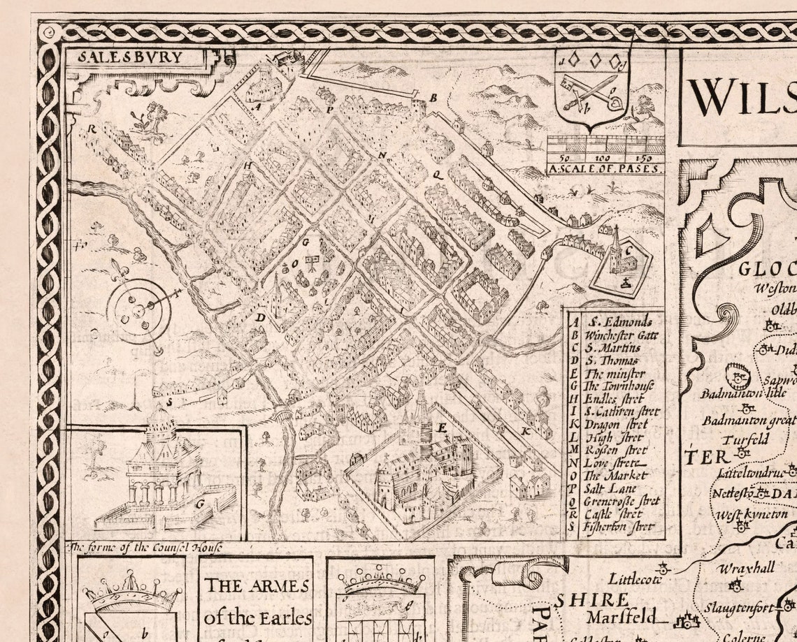 Old Map of Wiltshire in 1611 by John Speed Salisbury | Etsy UK