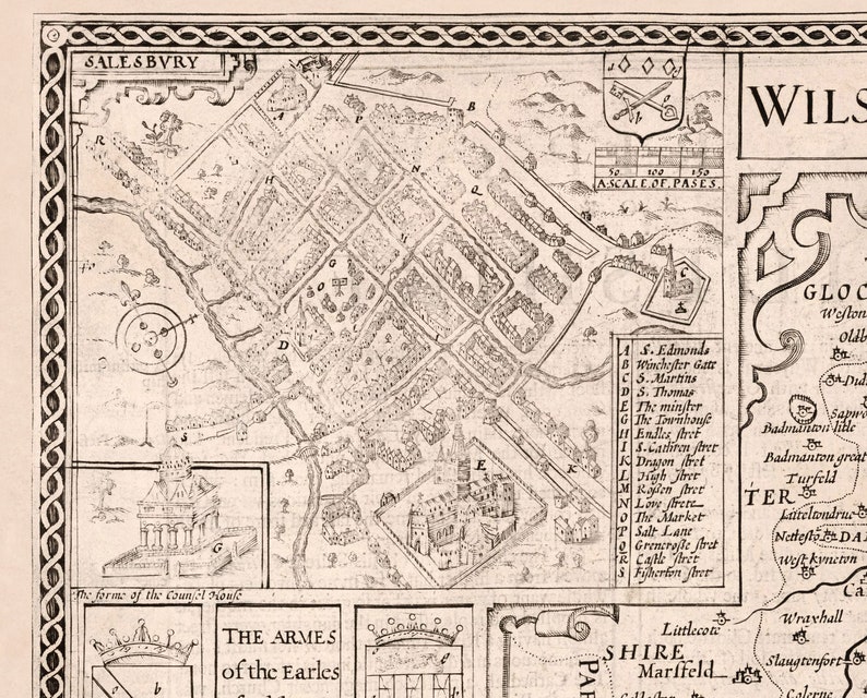 Old Map of Wiltshire in 1611 by John Speed Salisbury - Etsy UK
