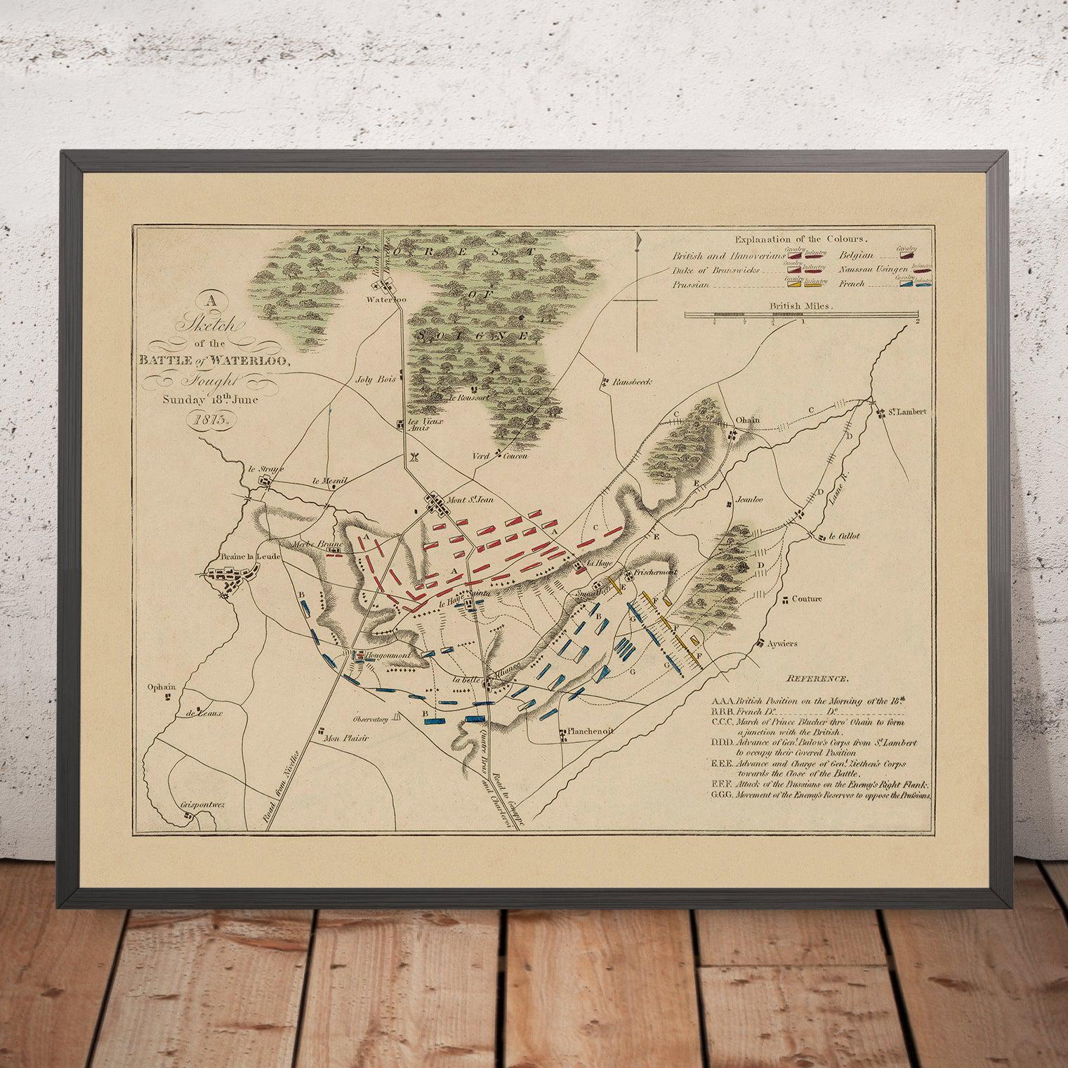 Battle of Waterloo, British & French Positions, 1815: Napoleonic War ...