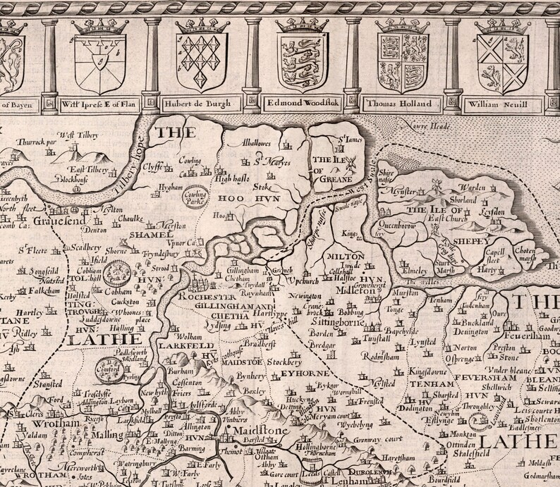 Old Map of Kent, 1611 by John Speed - Canterbury, Maidstone, Bromley ...