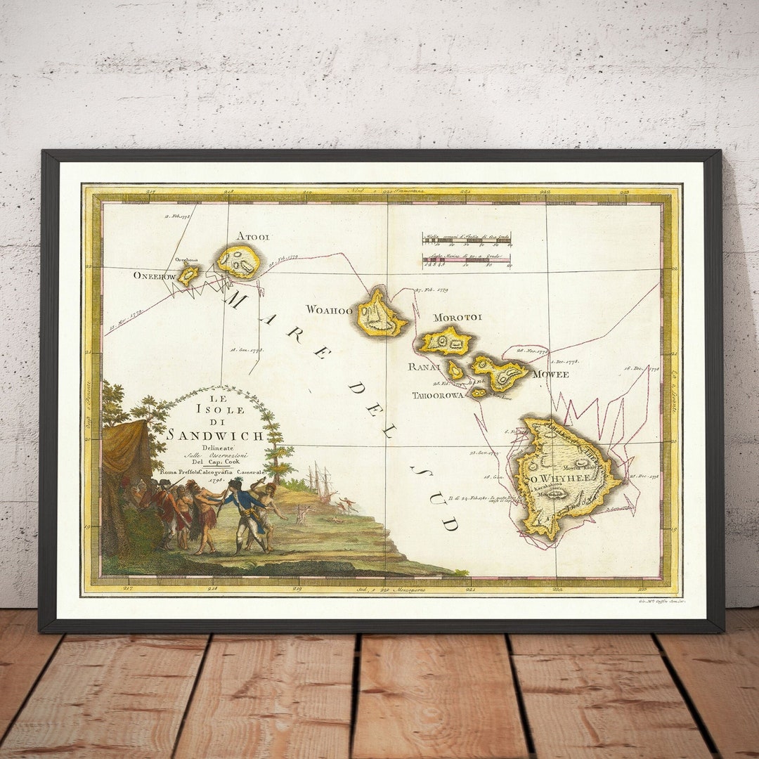 Old Map of Hawaii in 1785 by Giovanni Cassini - Sandwich Islands, Maui ...