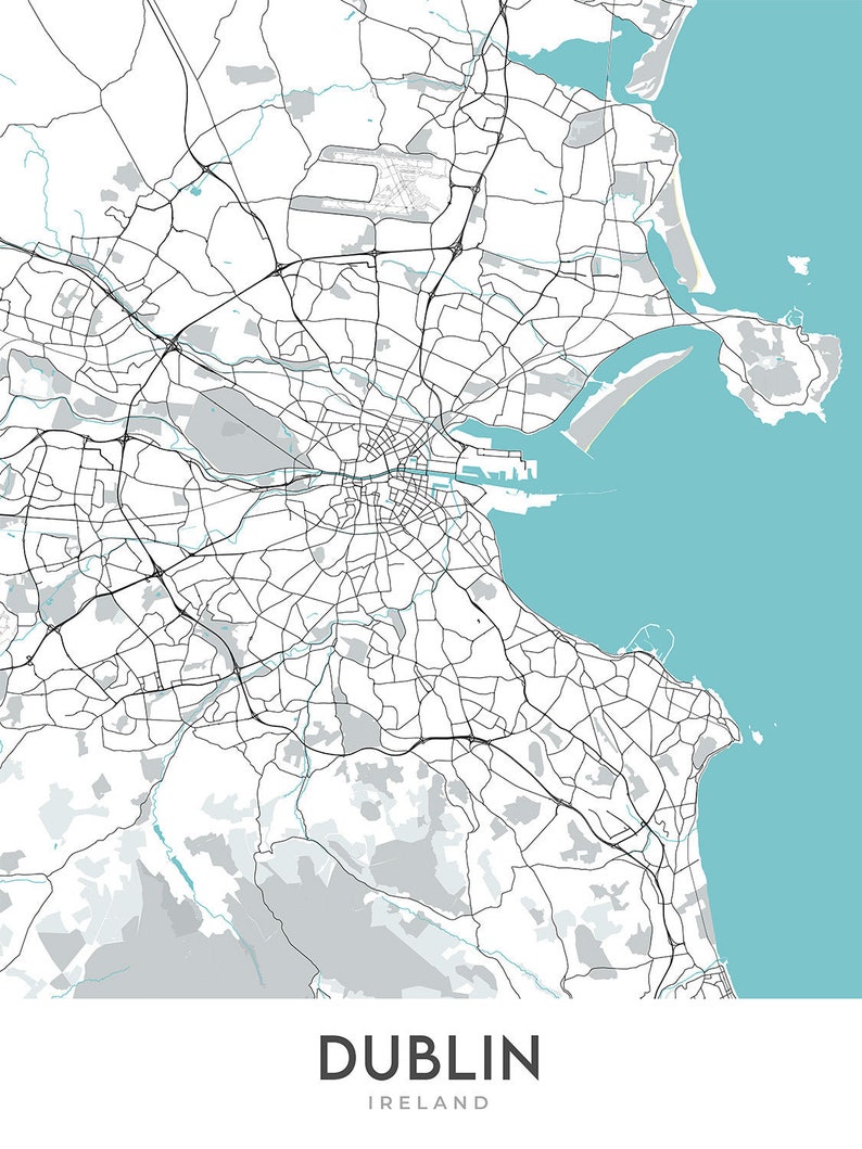 Modern City Map of Dublin, Ireland: Aviva Stadium, Christ Church ...