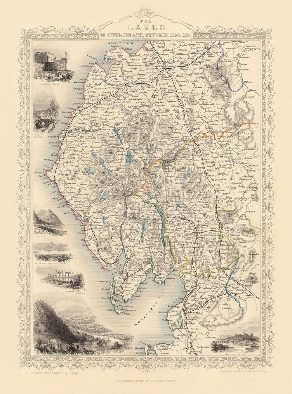 Old Map of the Lake District, 1851 by Tallis & Rapkin - Cumbria ...