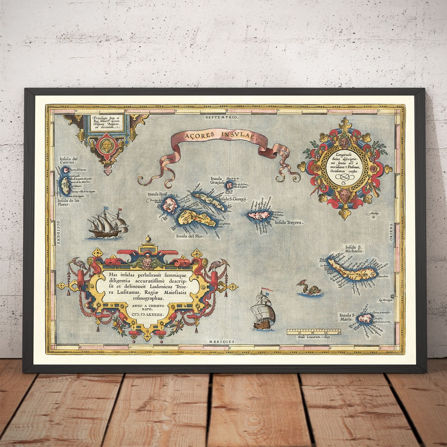 Old Map of the Azores by Abraham Ortelius, 1573 - Sao Miguel, Pico ...
