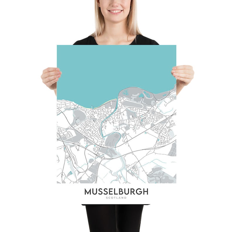 Modern Town Map of Musselburgh, Scotland: Fisherrow Harbour, River Esk ...